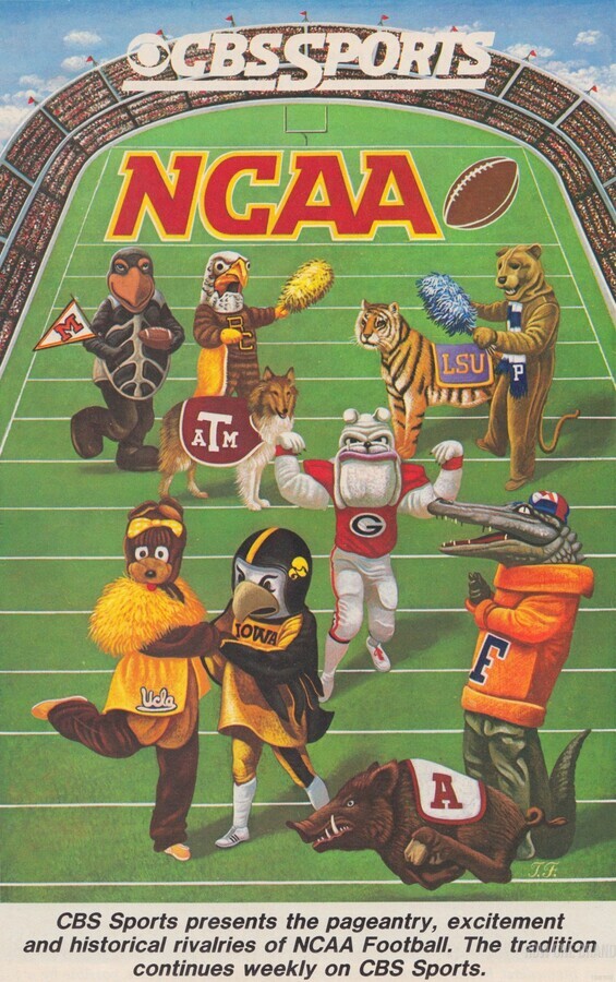 1984 CBS College Football Advertisement Mascot Art by Row One Brand Wall Art